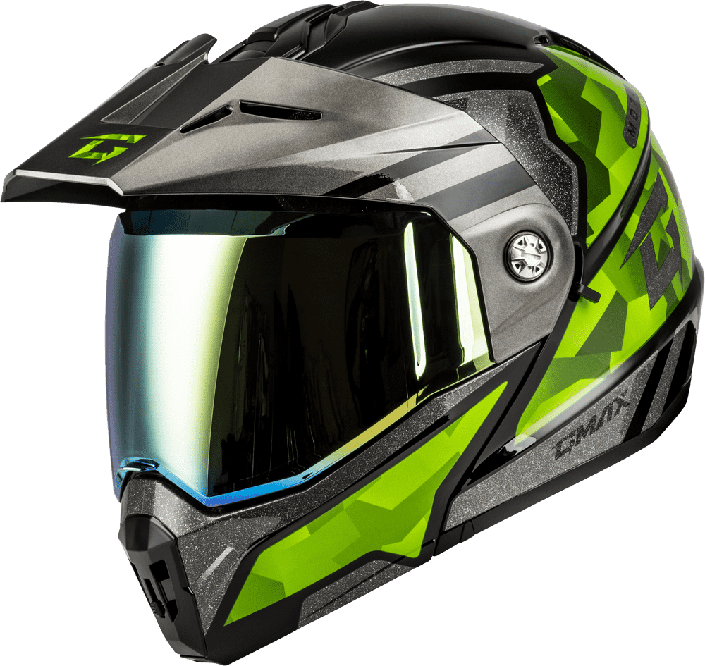 Gmax MD-74 Striker Black-Silver Green Modular Motorcycle Helmet - Team ...